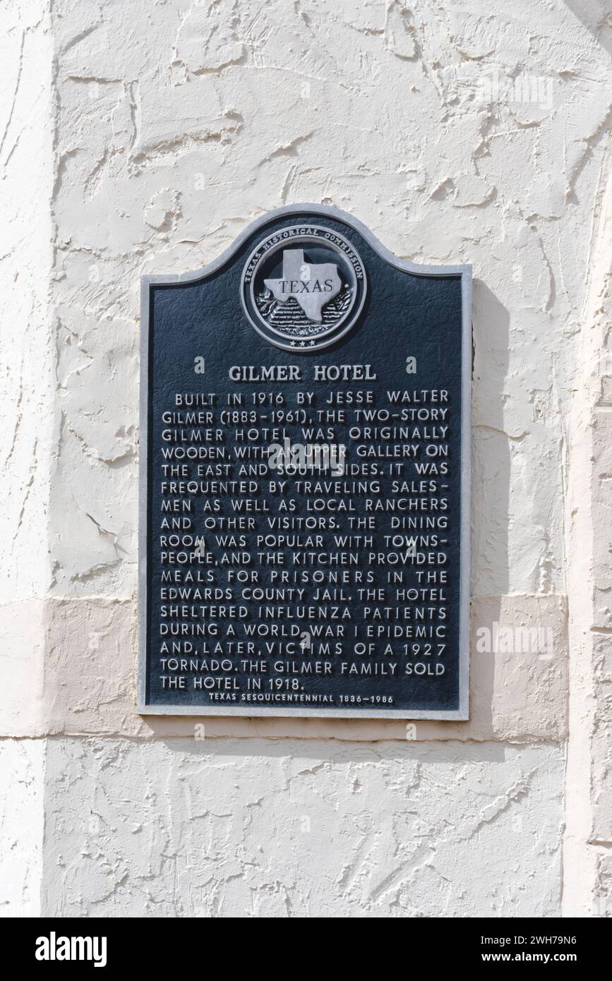 Historical marker for the Gilmer Hotel, built 1916, in Rocksprings ...