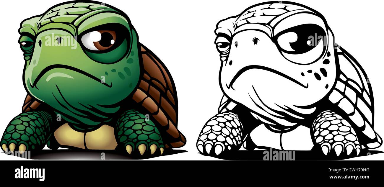serious little cartoon green turtle, vector drawing Stock Vector Image ...