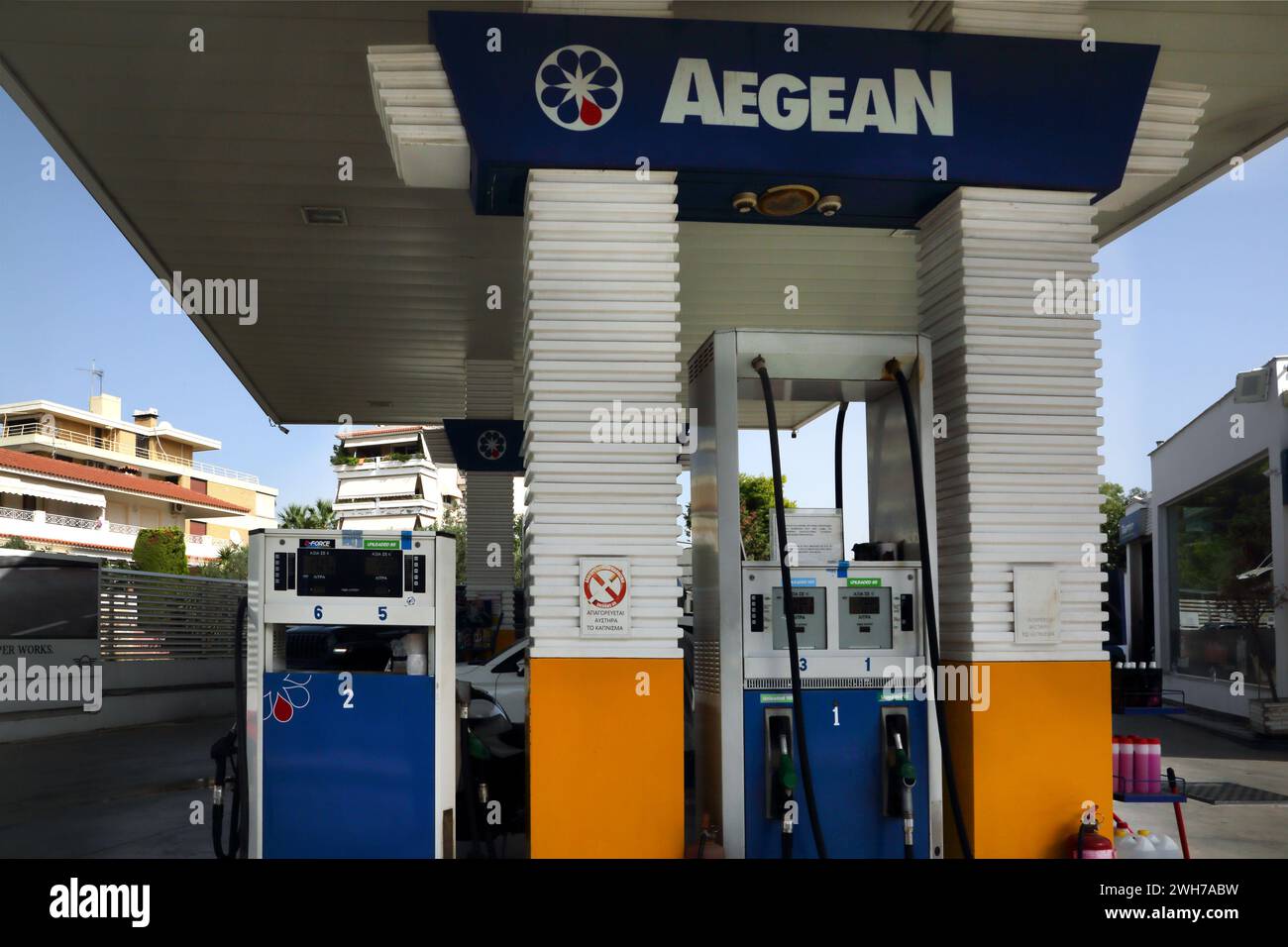 Aegean Petrol Station Petrol Pumps on the Road to Athens International ...