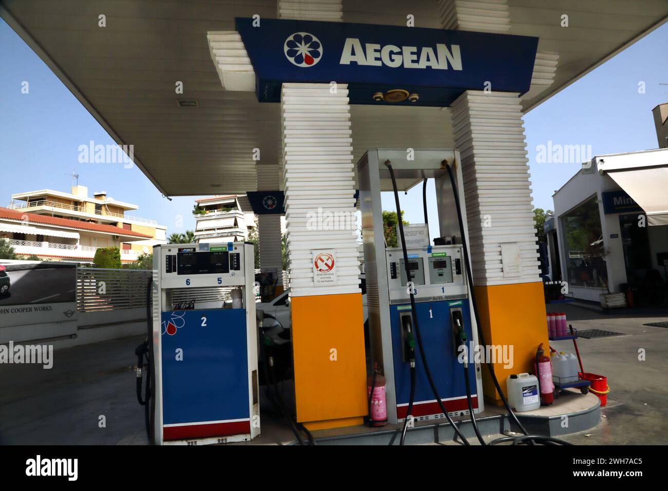 Aegean Petrol Station Petrol Pumps on the Road to Athens International ...