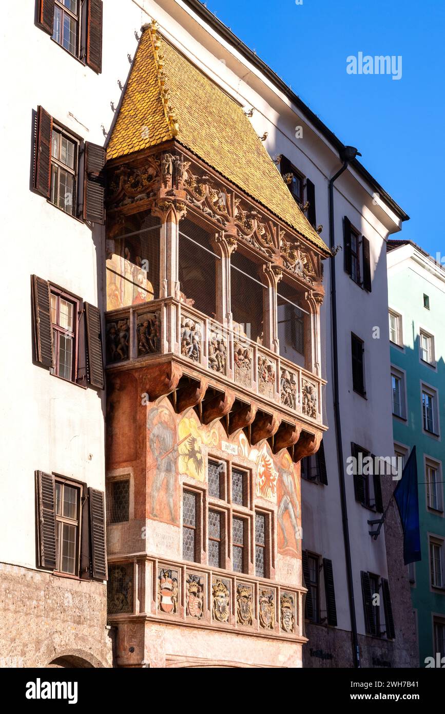 Closeup of the famous Golden Roof (Goldenes Dachl) in Innsbruck ...