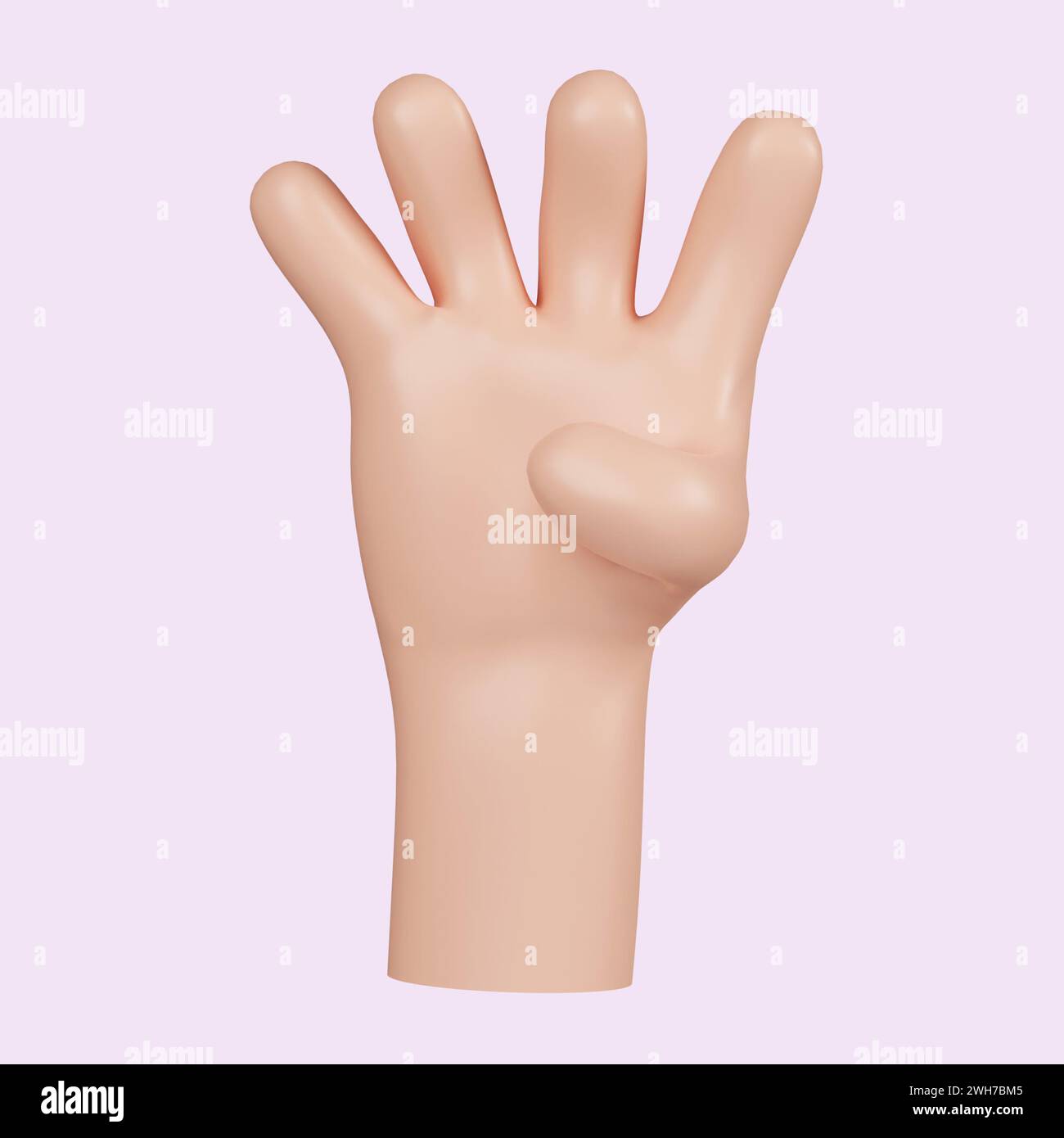 3d hand showing four fingers. icon isolated on yellow background. 3d ...