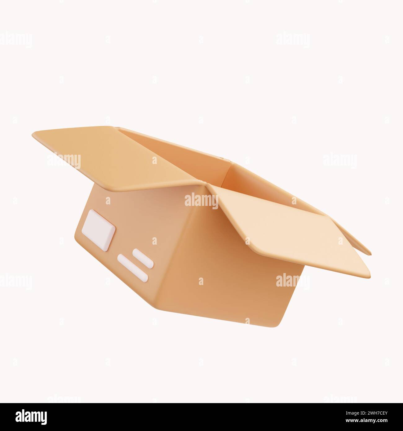 3D open cardboard box icon with white symbols isolated on white background. Render delivery ...