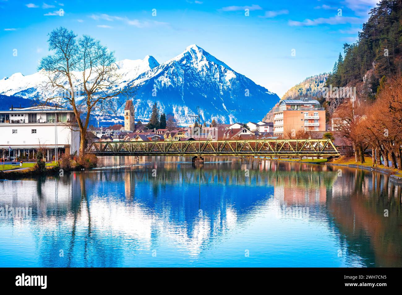 Scenic town of Interlaken and Alpine landscape view, Berner Oberland ...