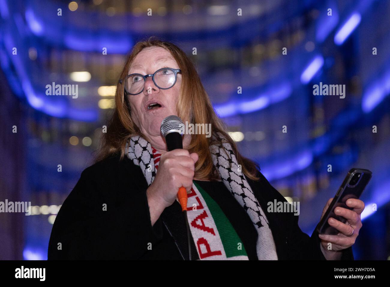 London, UK. 7th February, 2024. Jennie Walsh of Stop The War Coalition ...
