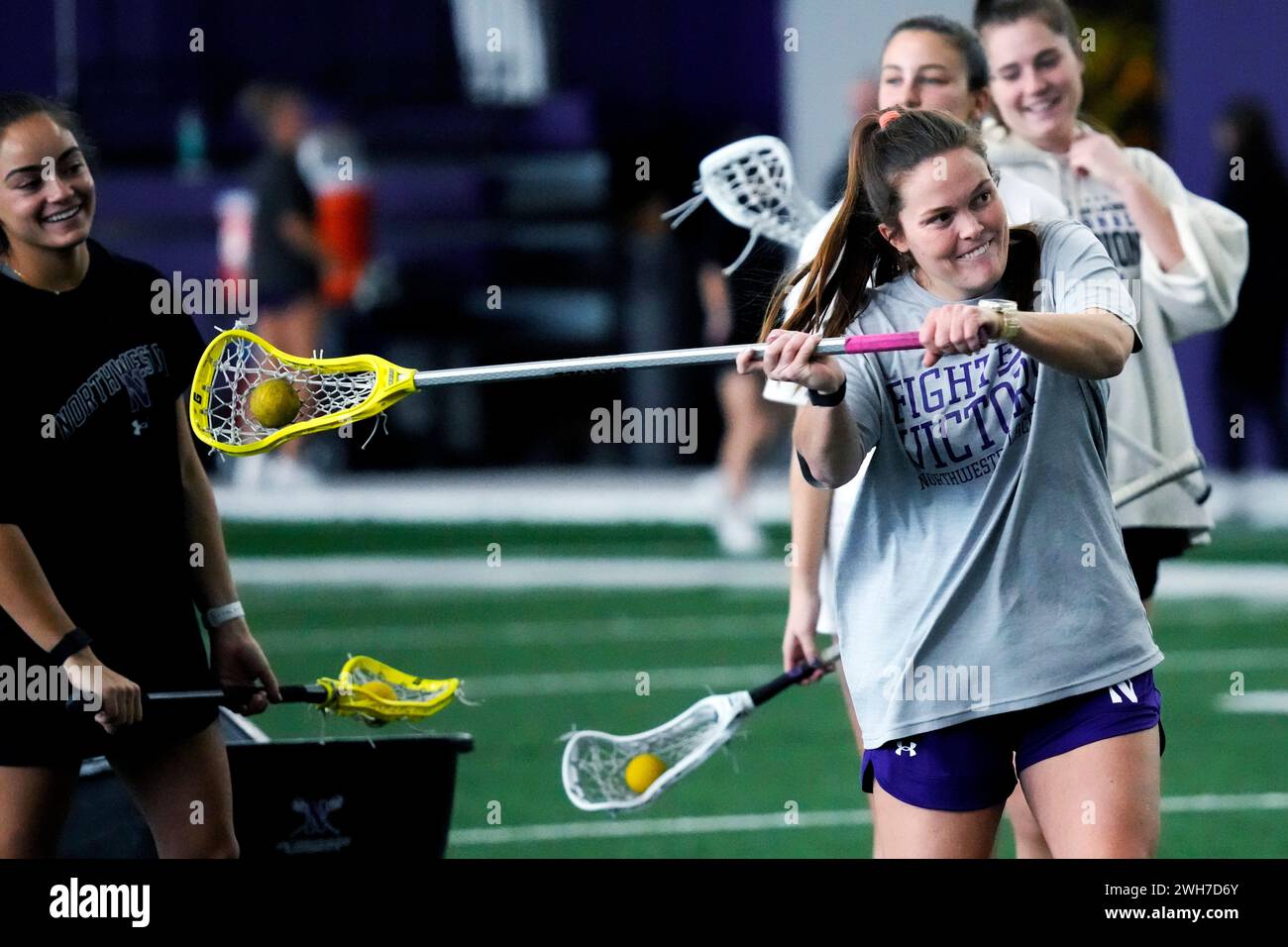 Northwestern's Erin Coykendall warms up during the lacrosse team's ...