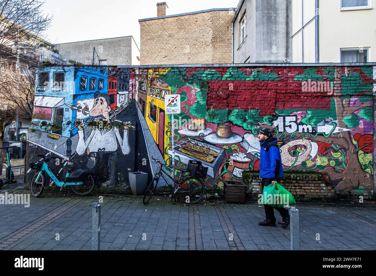 mural painting on Stavenhof in the Eigelstein quarter, Cologne, Germany ...