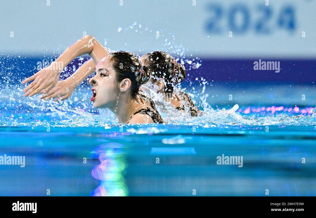 Doha, Qatar. 8th Feb, 2024. Wang Liuyi/Wang Qianyi of China perform ...