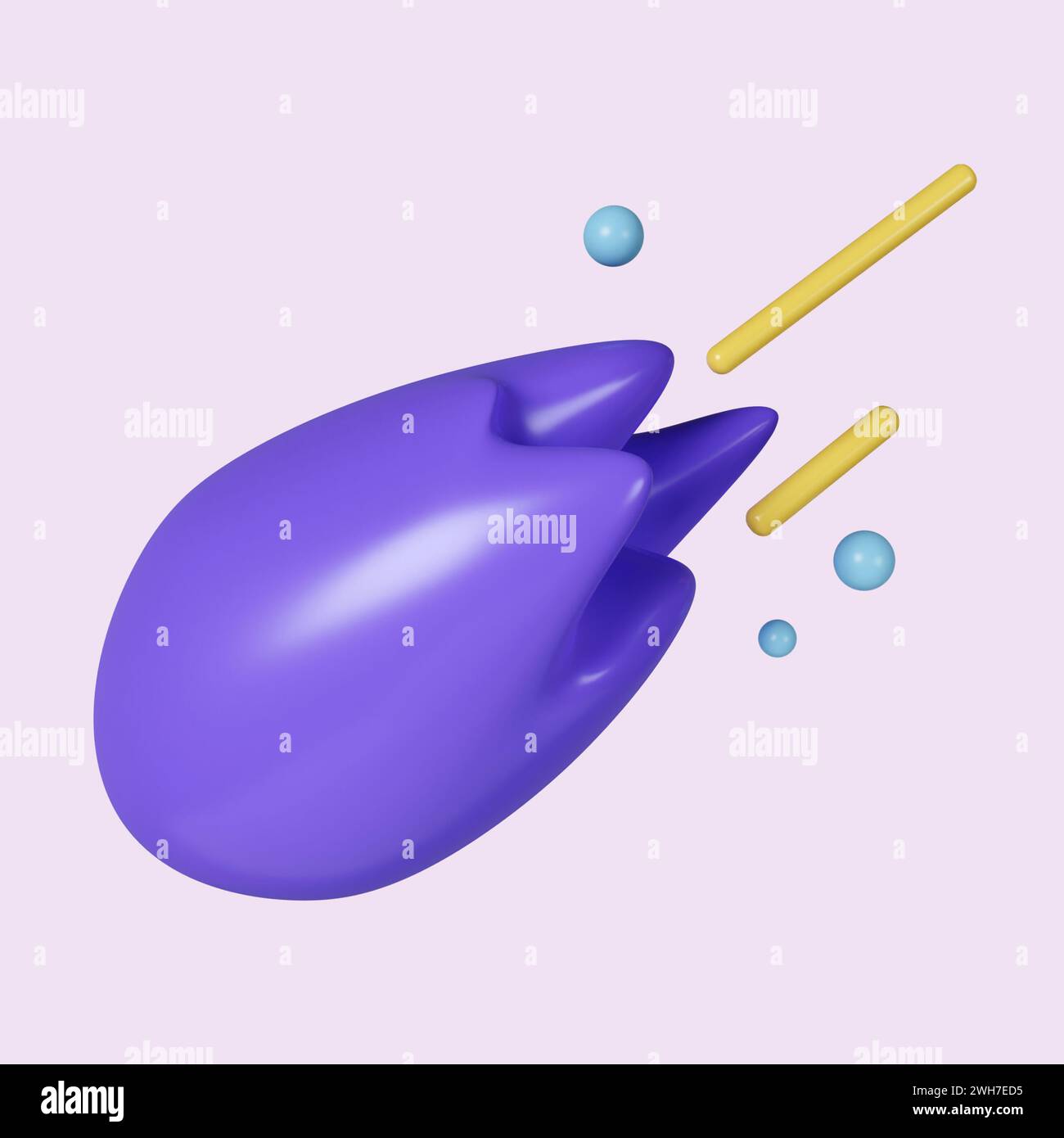 3d Flying asteroid. Meteor in space. icon isolated on purple background ...