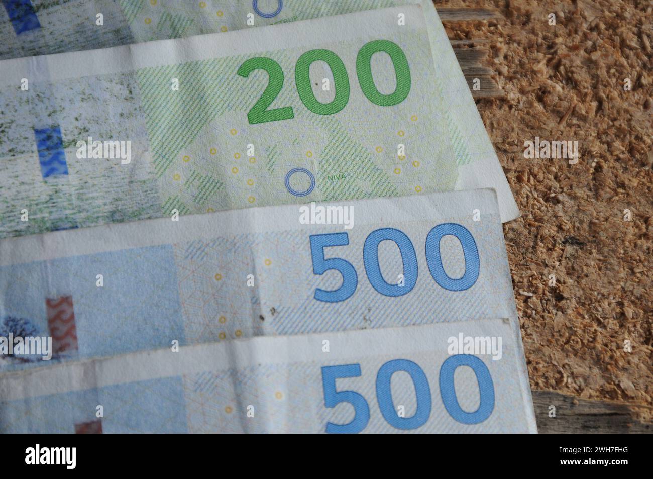 Copenhagen, Denmark /08 February 2024/. Danish kroner currency notes in ...