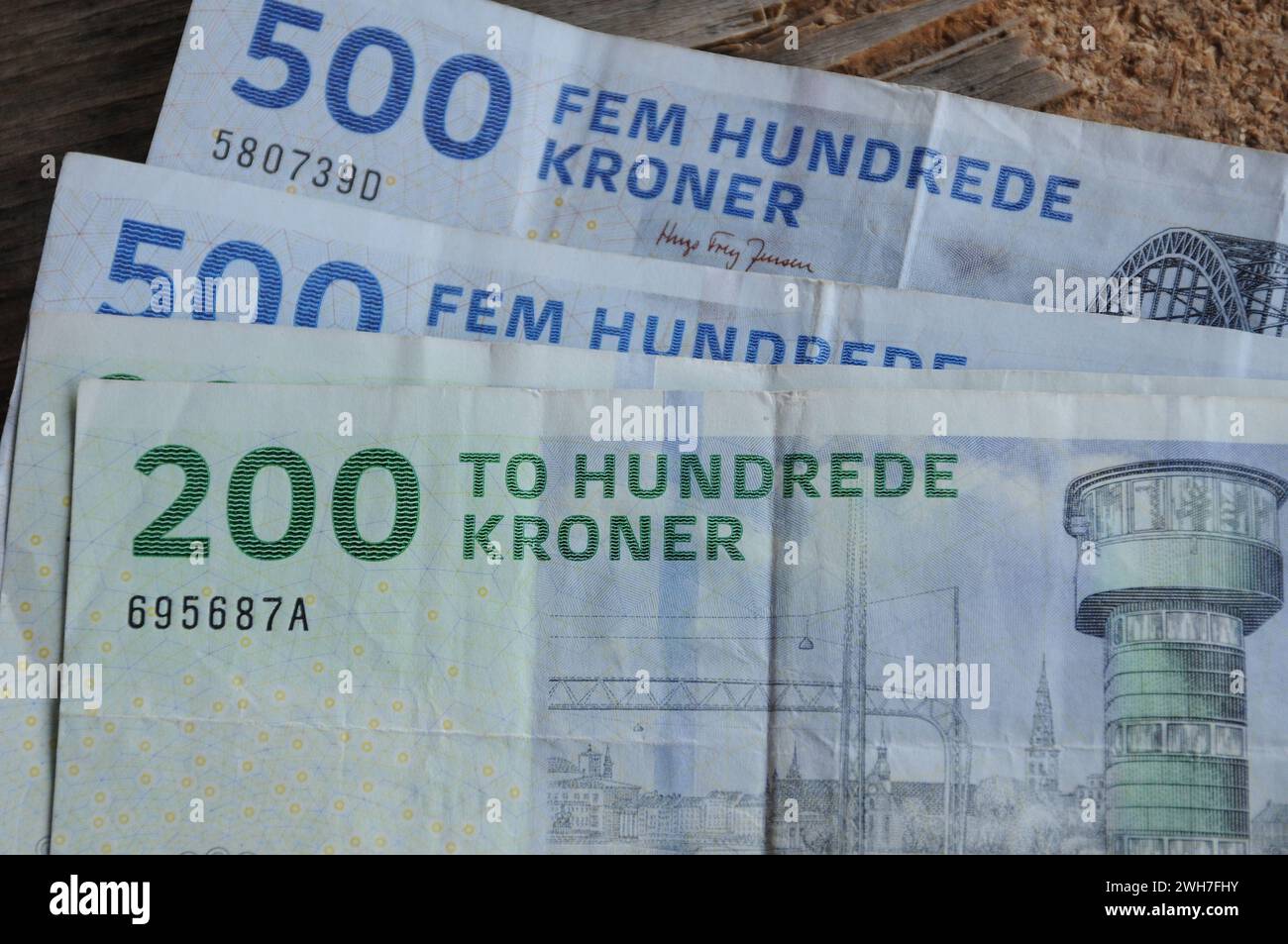Copenhagen, Denmark /08 February 2024/. Danish kroner currency notes in ...