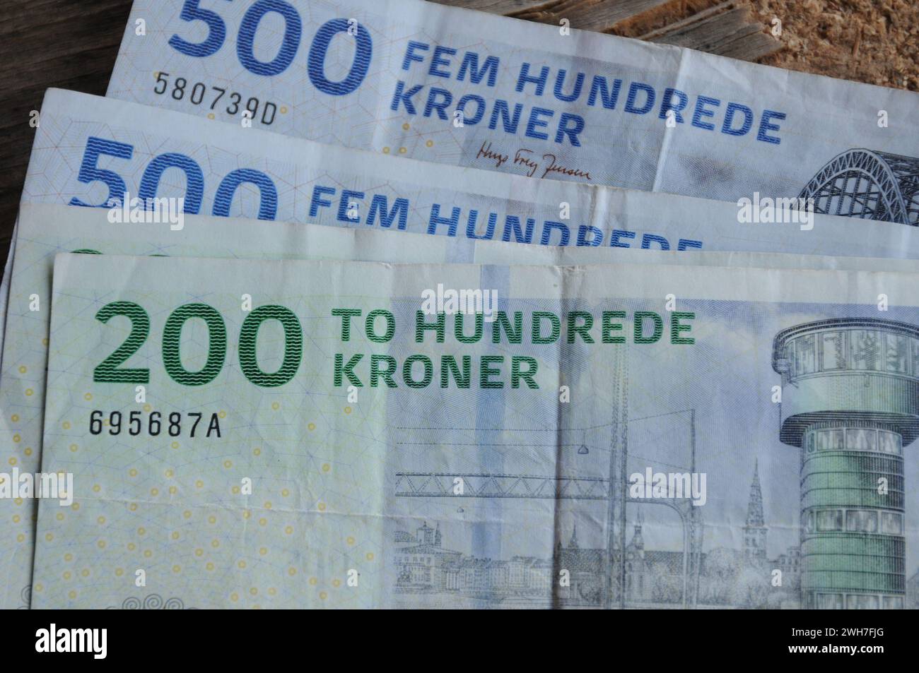 Copenhagen, Denmark /08 February 2024/. Danish kroner currency notes in ...