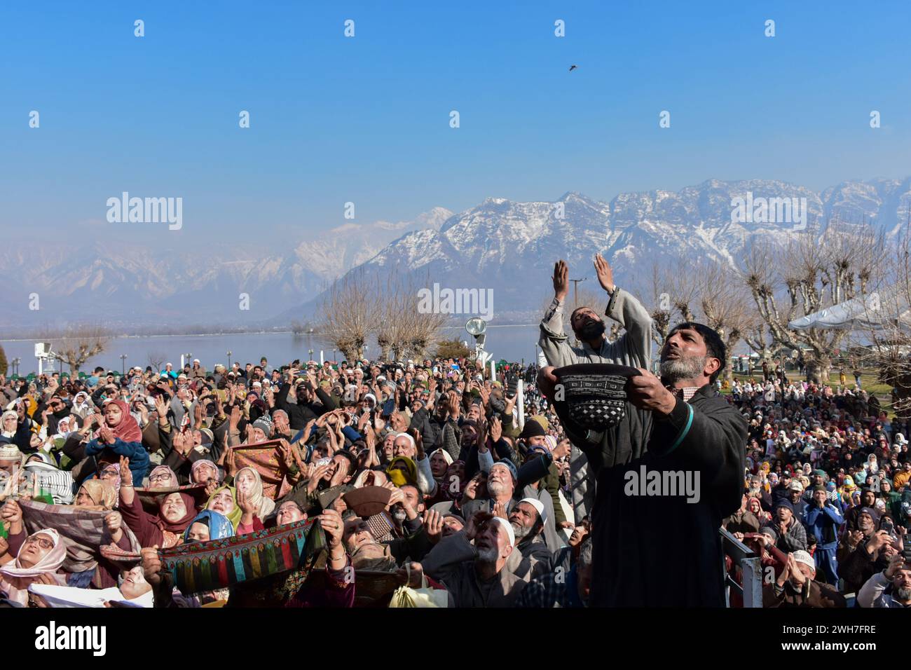 Kashmiri Muslim devotees pray on the occasion of Lailat al Miraj or ...