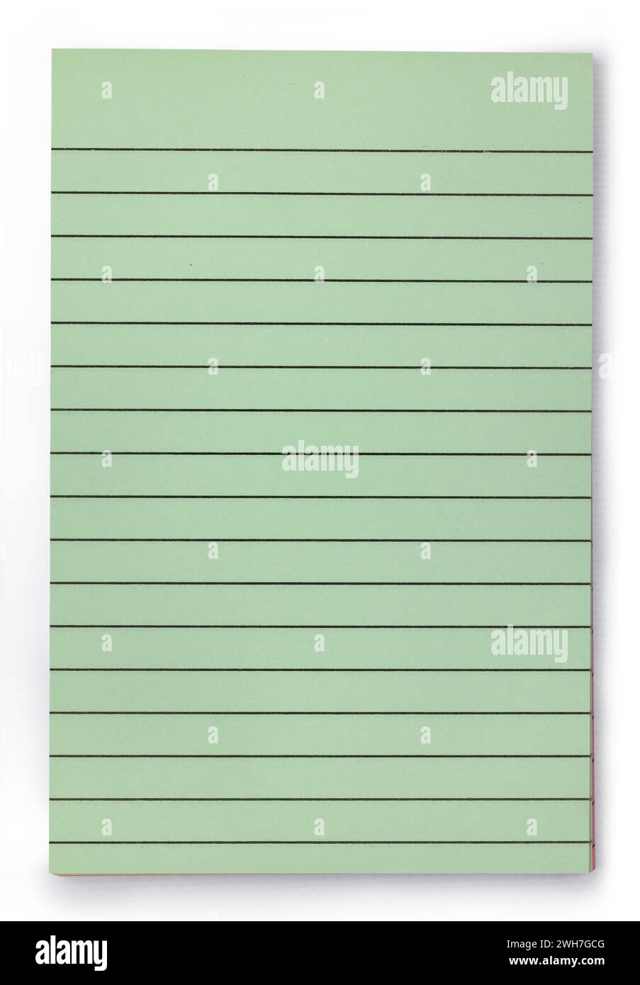 Green rectangular note book paper, top vieuw. Isolated on a white ...