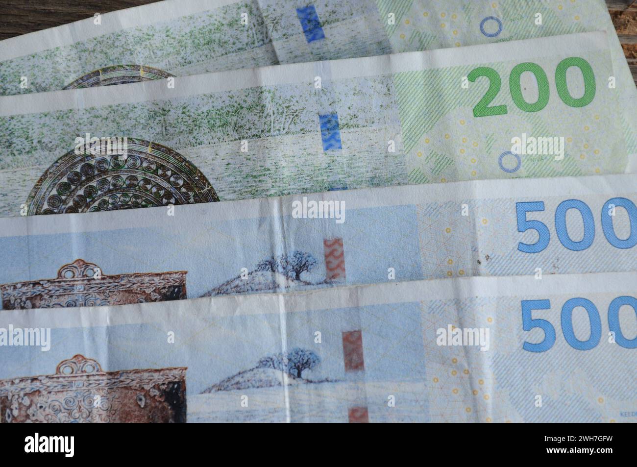 Copenhagen, Denmark /08 February 2024/. Danish kroner currency notes in ...