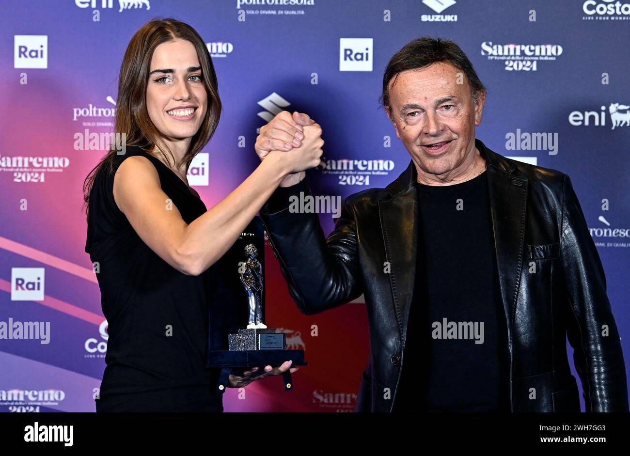 February 8, 2024, Sanremo: Italian singer Clara (L) poses with the ...