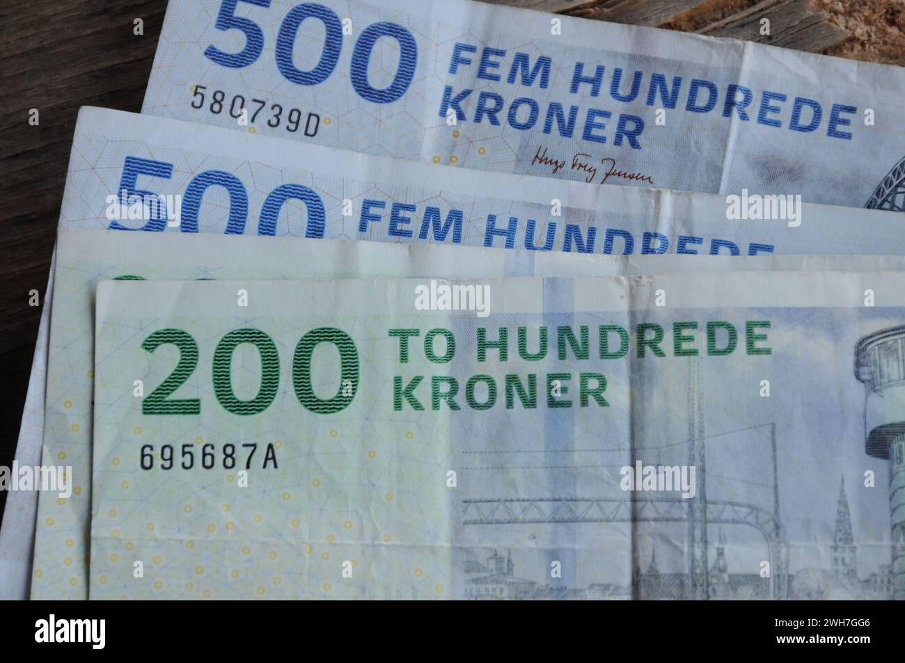 Copenhagen, Denmark /08 February 2024/. Danish kroner currency notes in ...