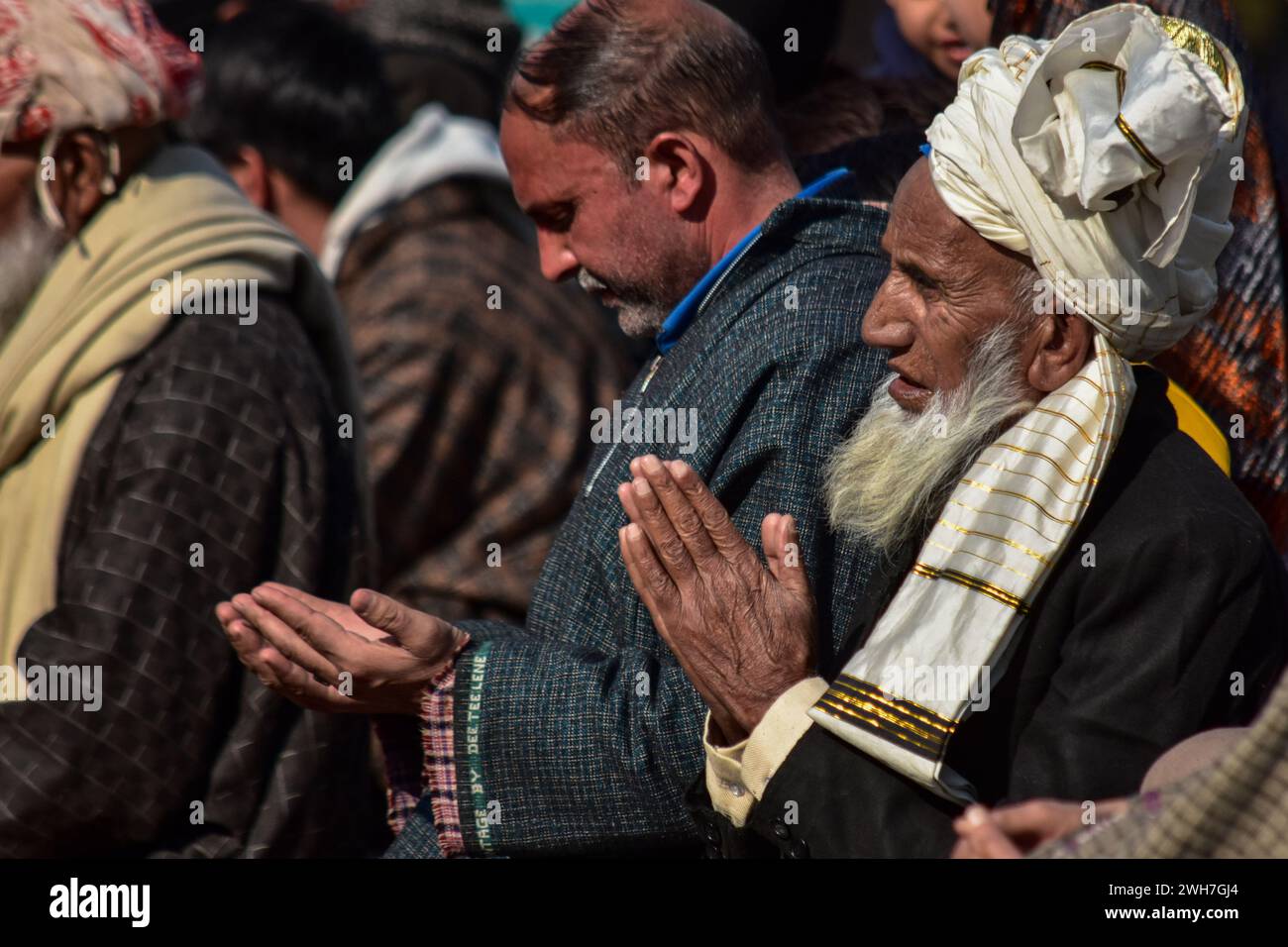 Srinagar, India. 08th Feb, 2024. Muslim devotees pray on the occasion ...