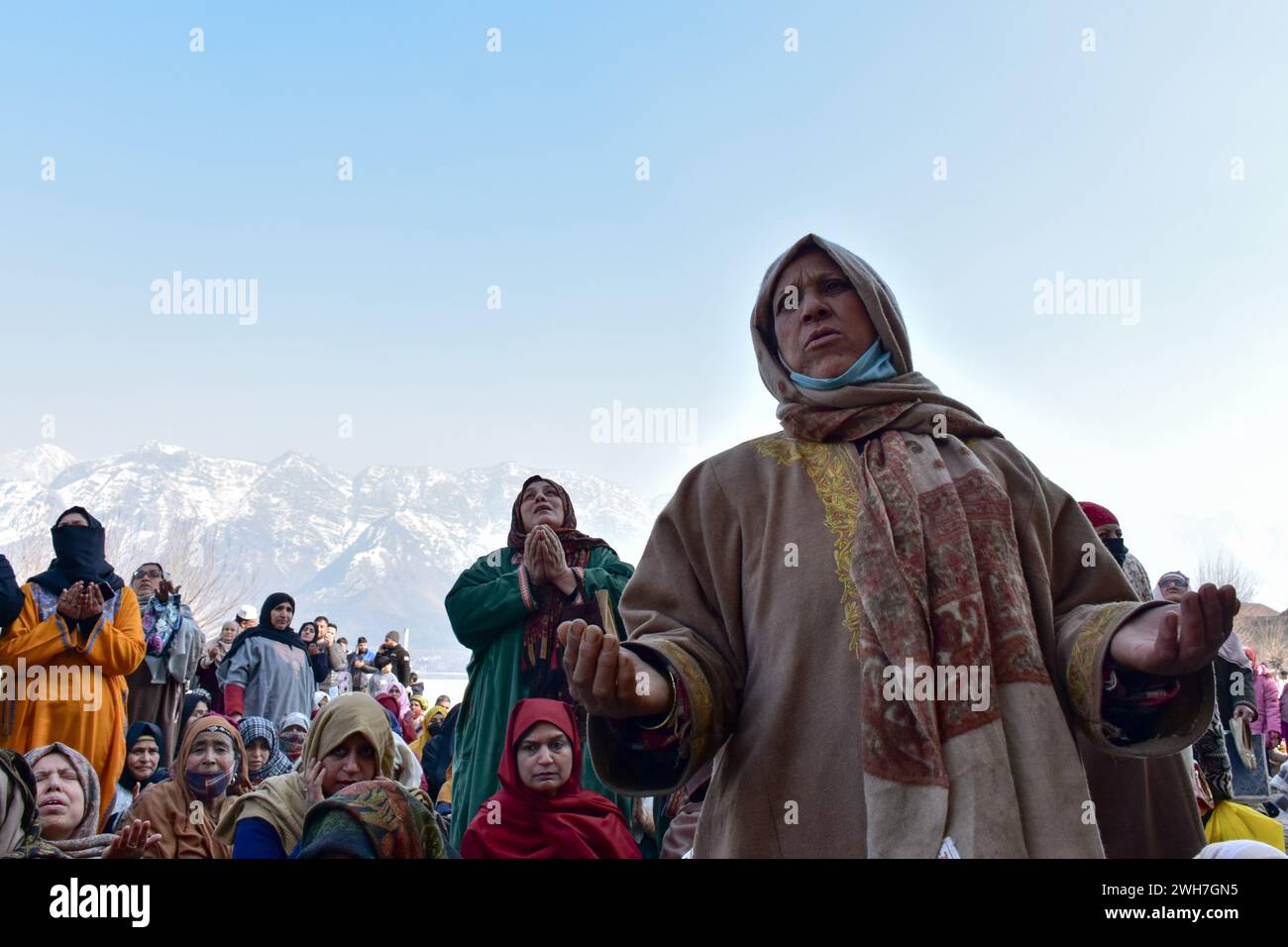 Srinagar, India. 08th Feb, 2024. Muslim devotees pray on the occasion ...