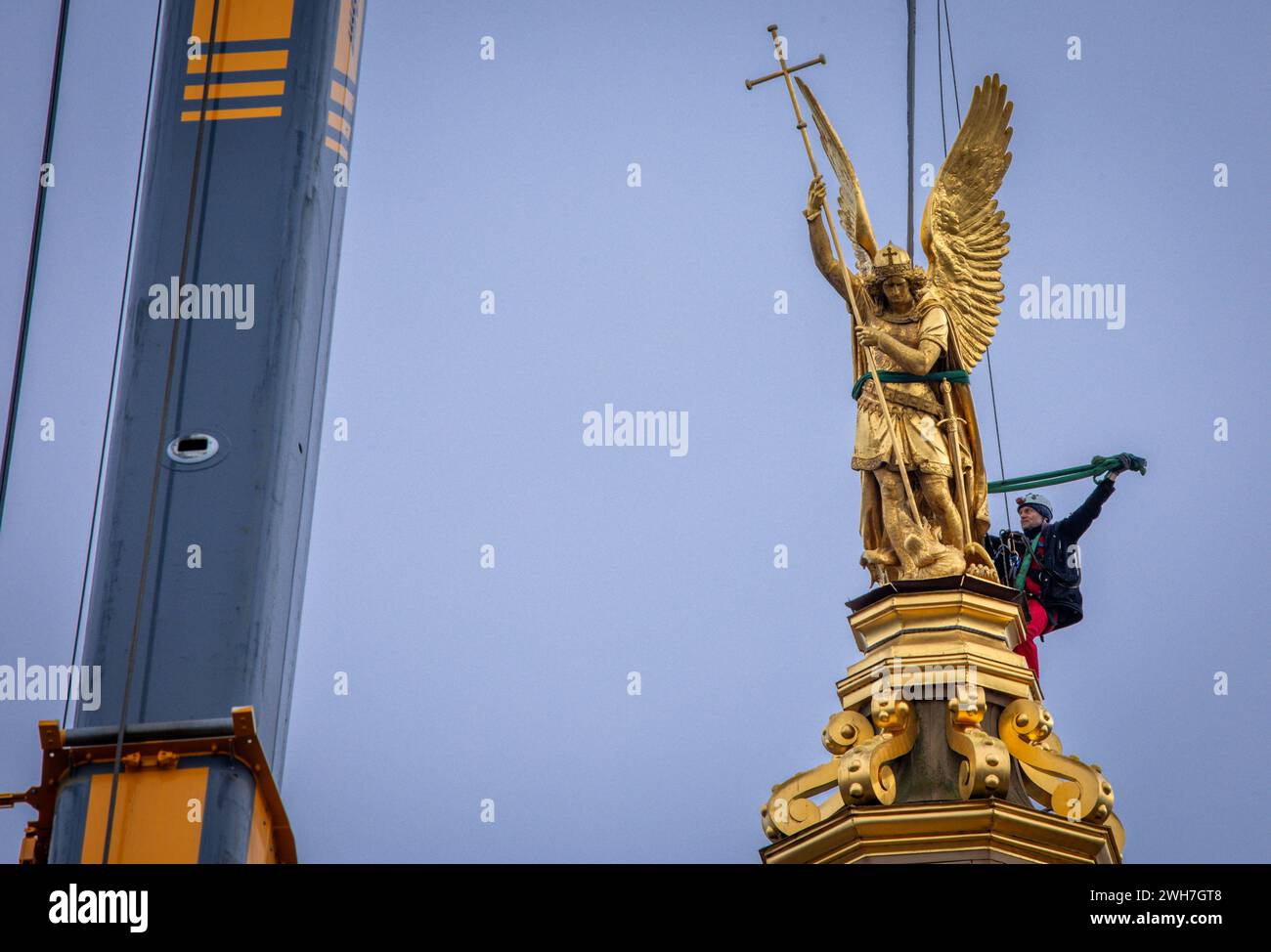 Schwerin, Germany. 08th Feb, 2024. The sculpture of the Archangel ...