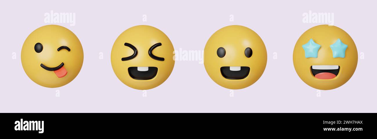3d happy emoji set. Yellow Glossy 3d Emotions face. icon isolated on ...
