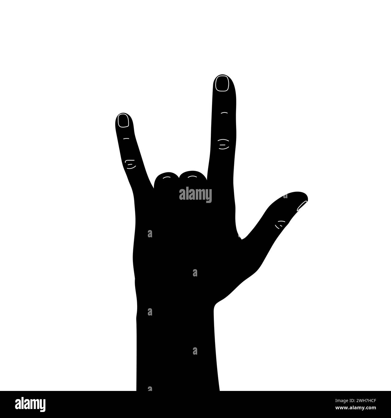 Hard rock horns sign. Rock hand sign silhouette with white contour ...