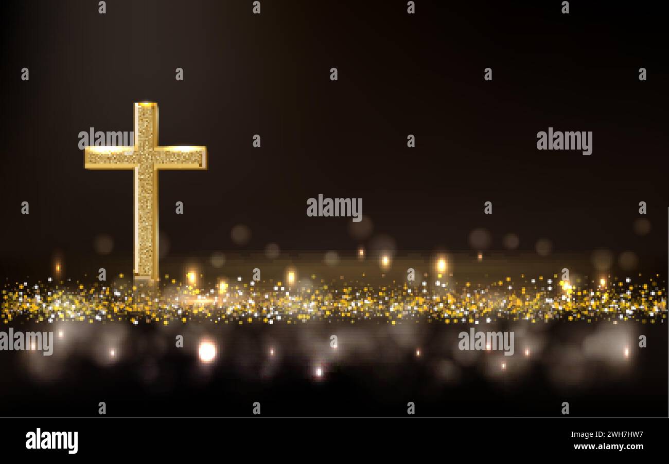 Gold prayer cross realistic vector illustration. Luxurious jewelry ...