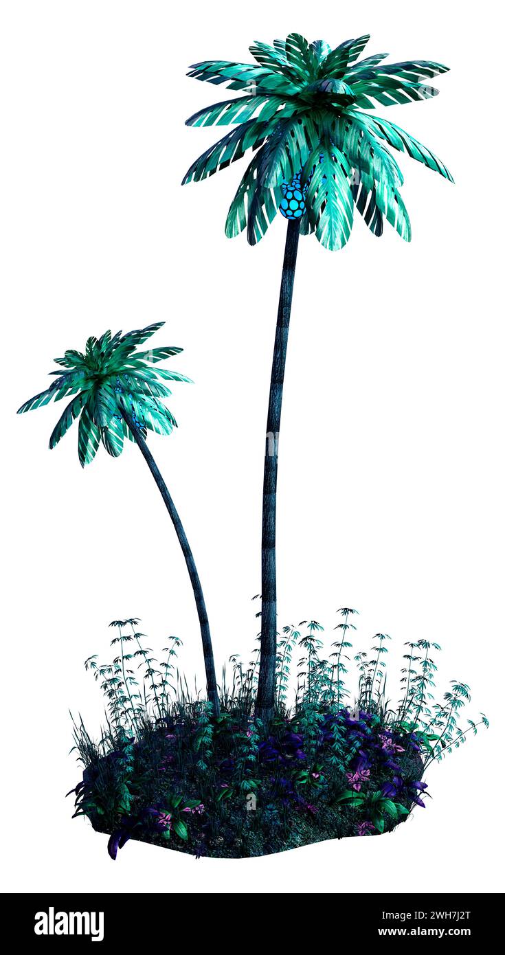 3D rendering of fantasy alien palm trees isolated on white background ...