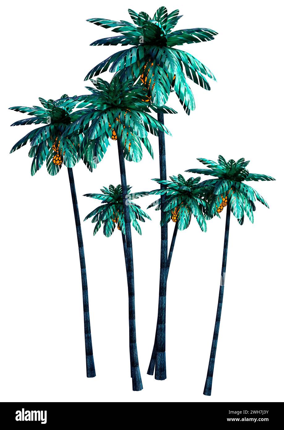 3D rendering of fantasy alien palm trees isolated on white background ...