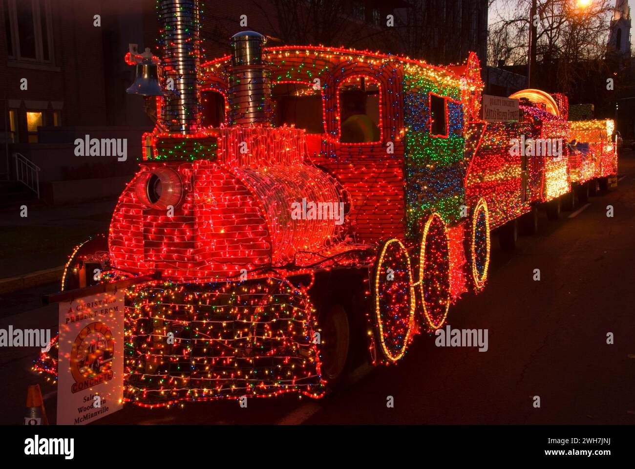 Train in lights, Festival of Lights Holiday Parade, Salem, Oregon Stock ...