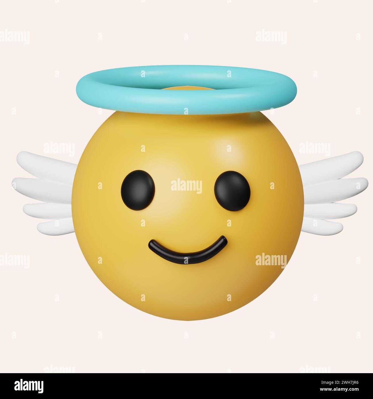 3d Angel emoticon. Holy emoticon with nimbus, happy yellow face with halo overhead. icon ...
