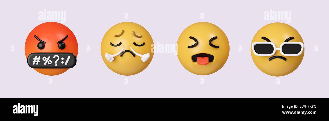 3d Set Icon Emoji. Realistic Yellow Glossy 3d Emotions face. icon ...