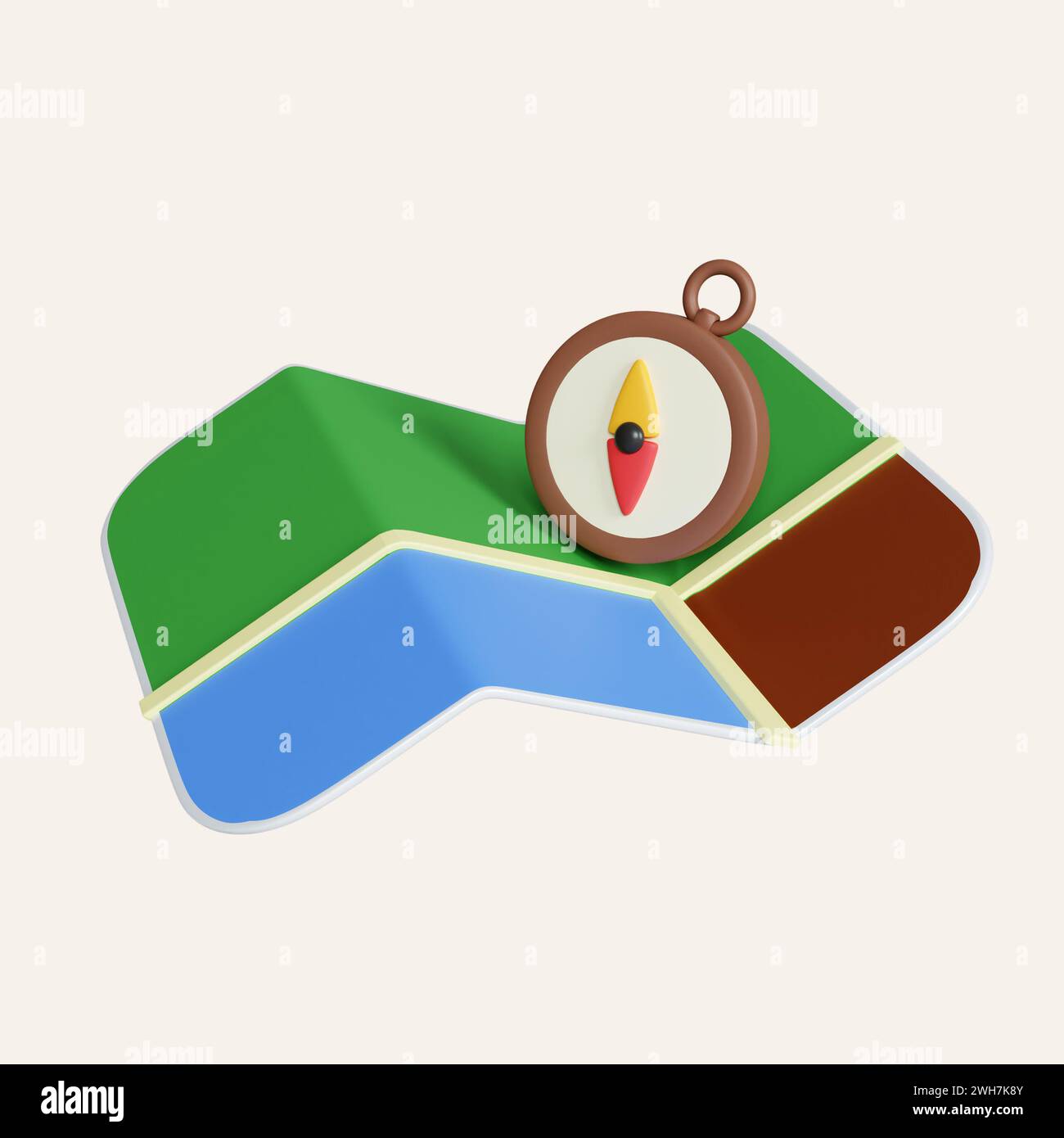 compass and Folded map and location pin isolated. minimal Navigation ...