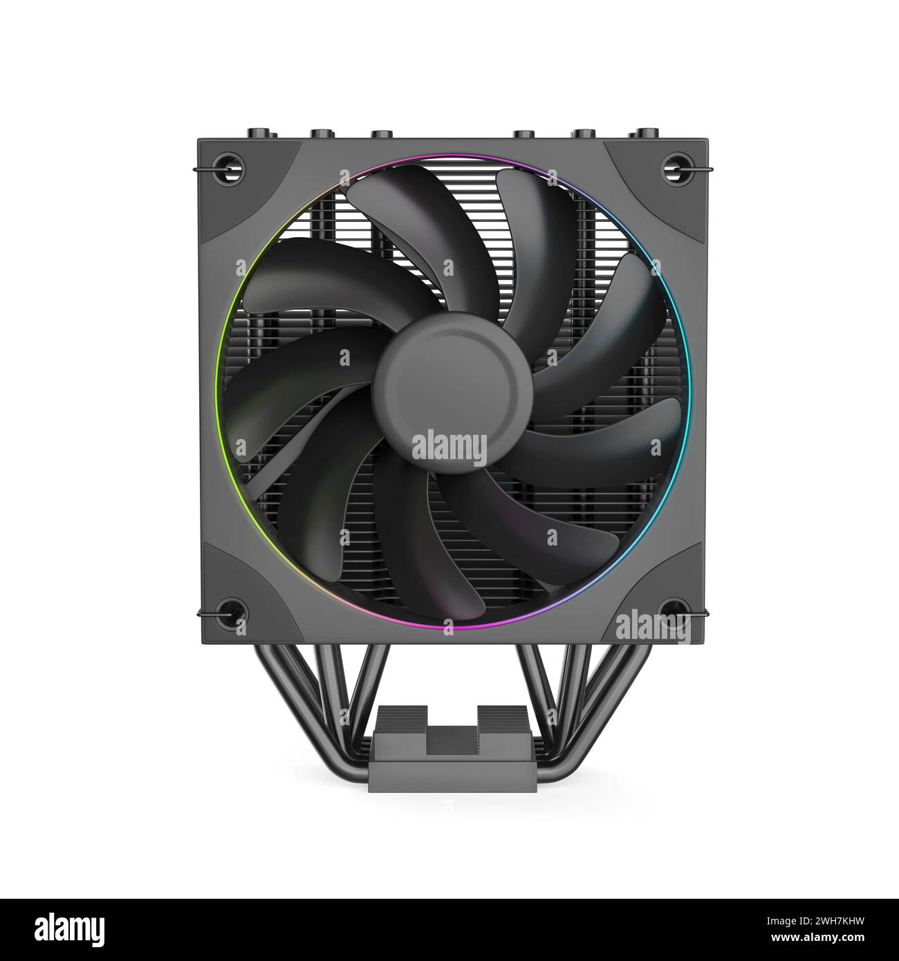Front view of black CPU air cooler on white background Stock Photo - Alamy