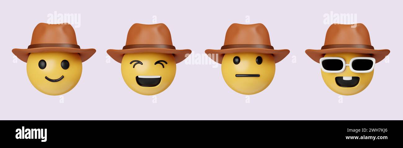 3d emoji cowboy hat face role happy horse riding person. icon isolated ...
