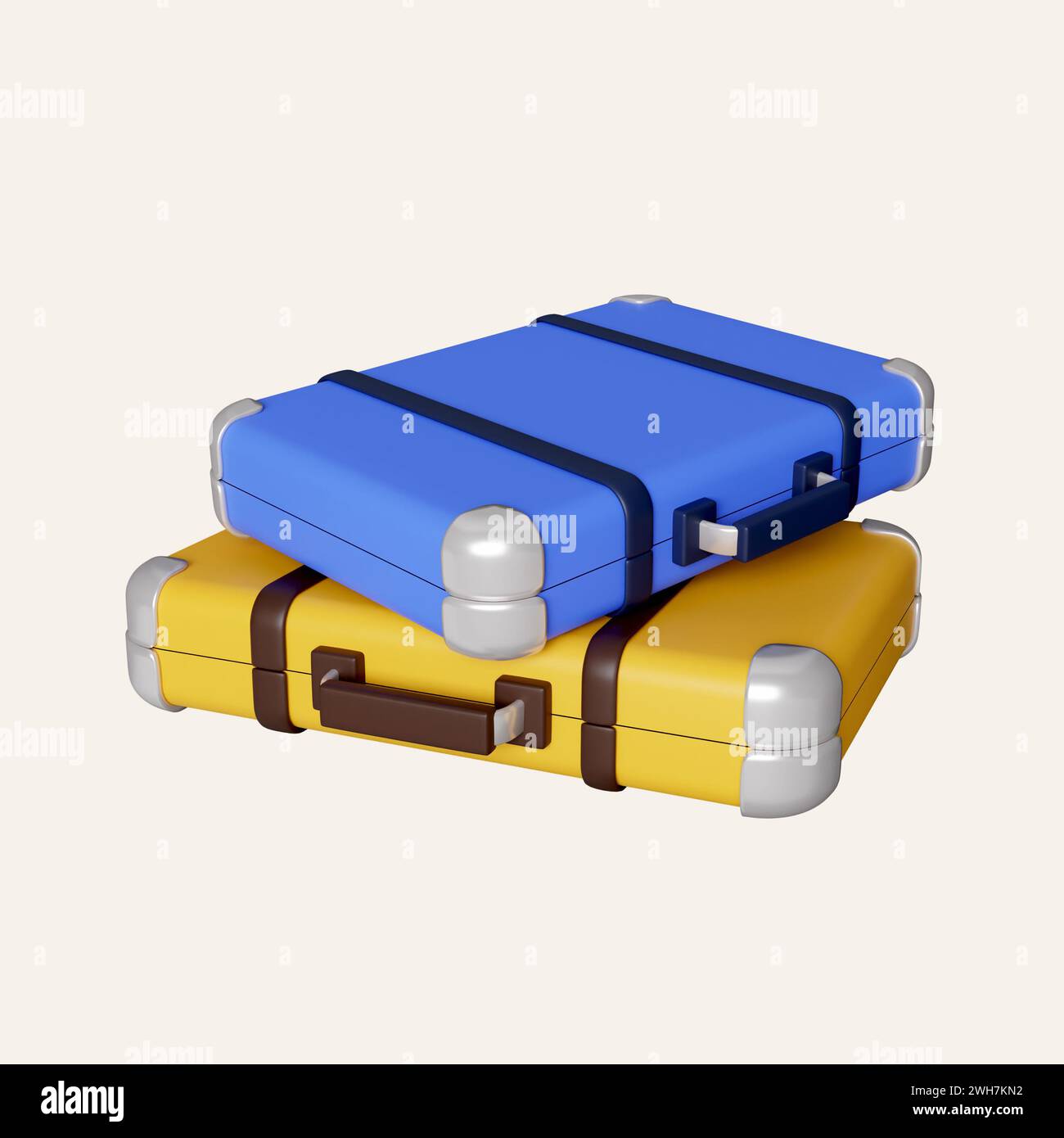 3D Blue and yellow Suitcase. icon isolated on white background. 3d ...