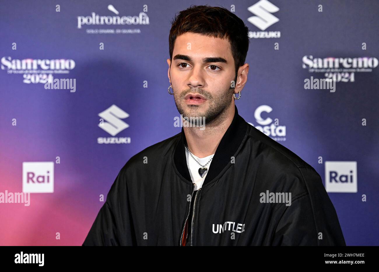 February 8, 2024, Sanremo: Italian singer Maninni poses during a ...