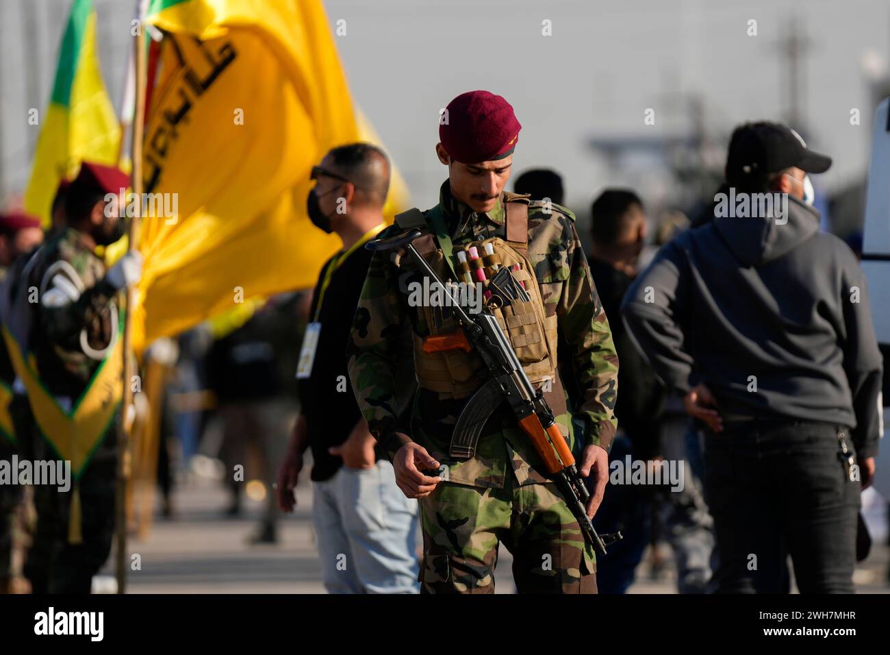 Fighters from the Popular Mobilization Forces, attends the funeral of a ...