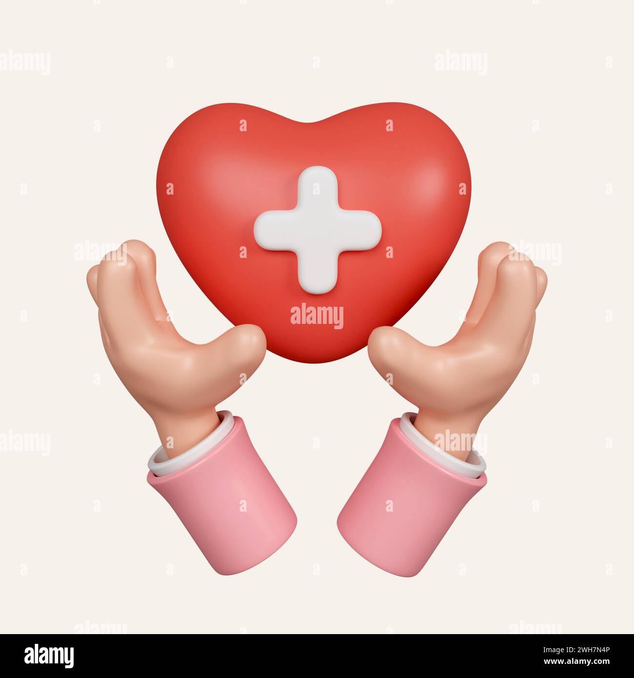 3d hand hold heart with plus sign. heartbeat or cardiogram for healthy ...