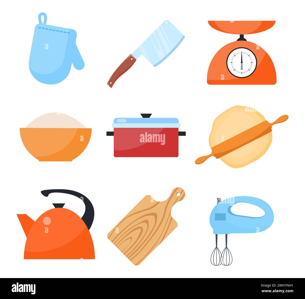 Kitchen utensils set. Kitchenware, cookware, kitchen tools collection. Modern flat icons for ...