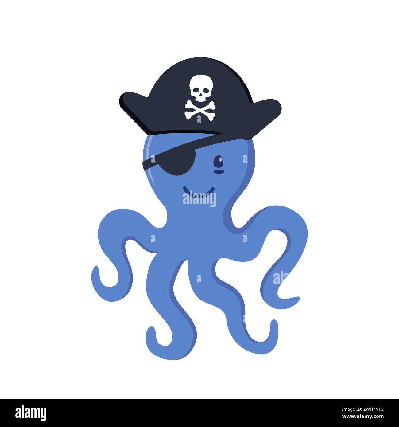 Cute octopus pirate character in pirate hat with skull and bones ...