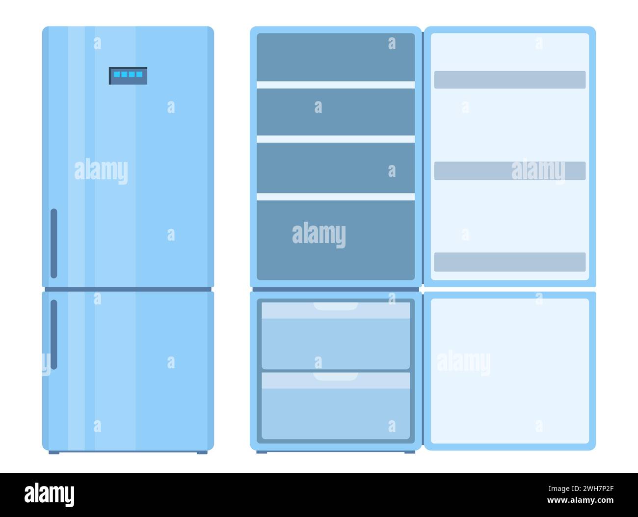 Fridge. Closed and open empty refrigerator. Blue fridge for food ... Fridge. Closed and open empty refrigerator. Blue fridge for food ...