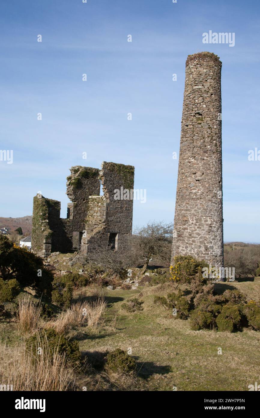 The ruins of copper mine buildings on Caradon Hill on Bodmin Moor in ...