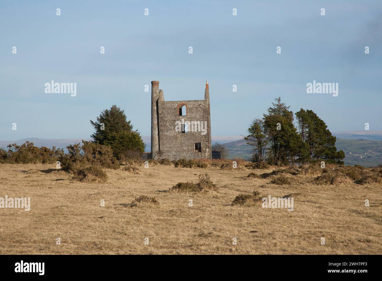 A disused copper mine at the Minions on Bodmin Moor in Cornwall in the ...