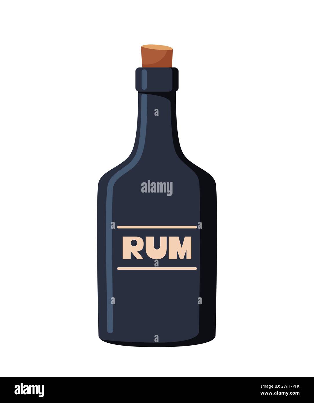 Cartoon style grunge pirate rum bottle isolated vector illustration ...