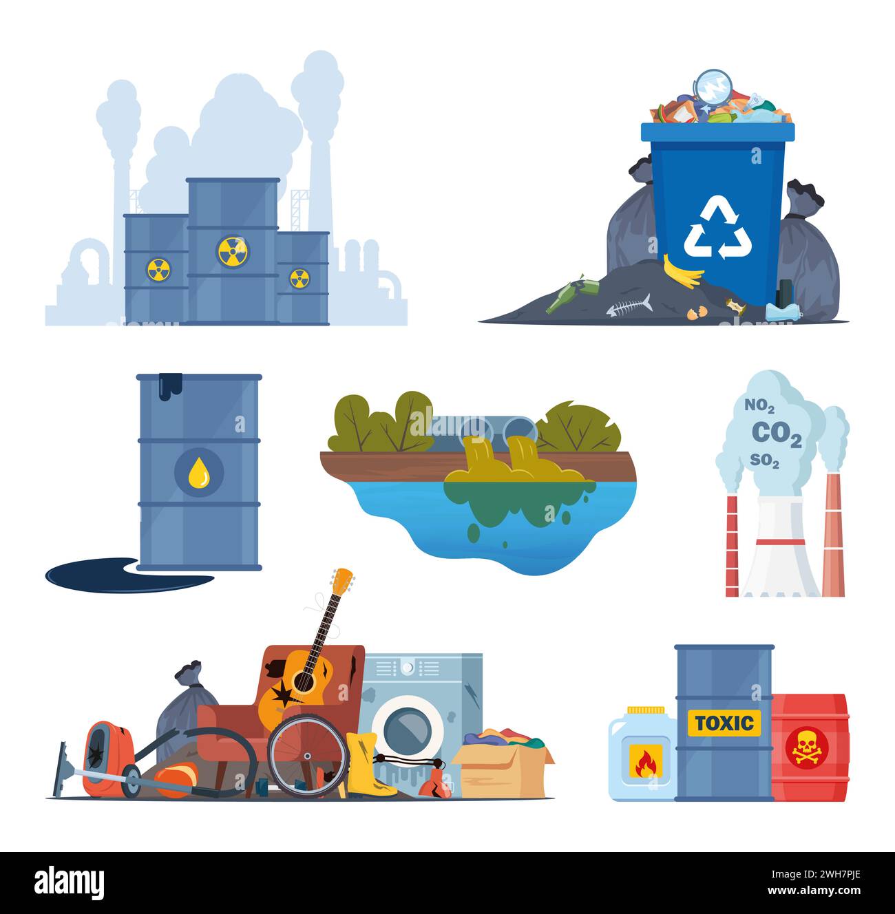 Environmental pollution. Ecological concept. Pollution of land, water ...