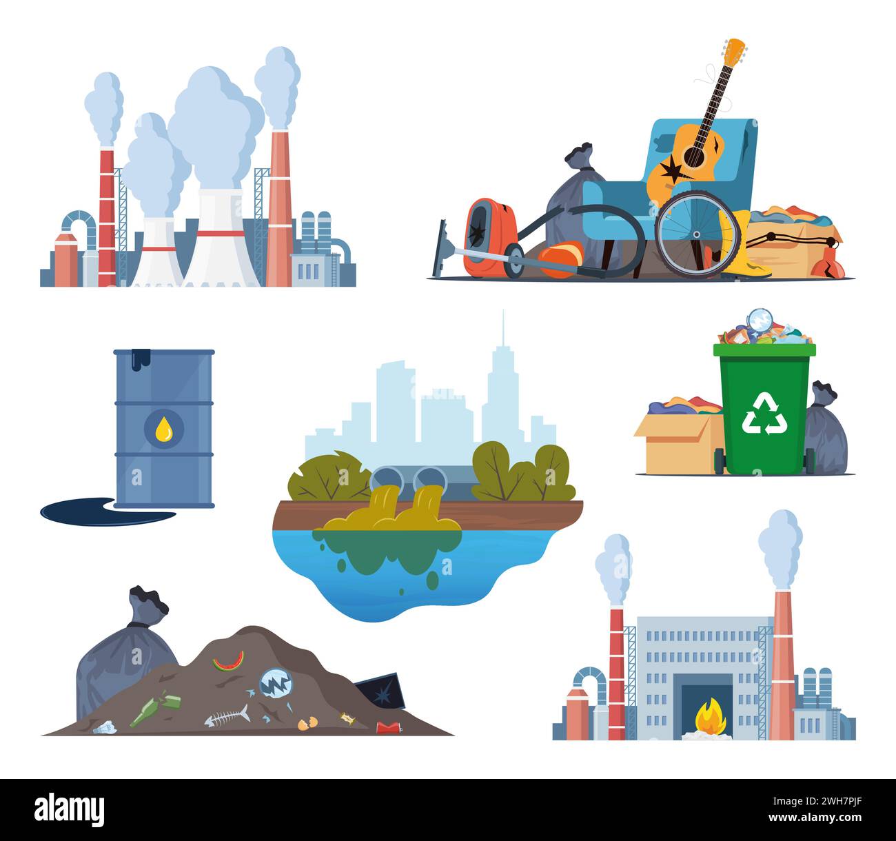 Environmental pollution. Ecological concept. Pollution of land, water ...