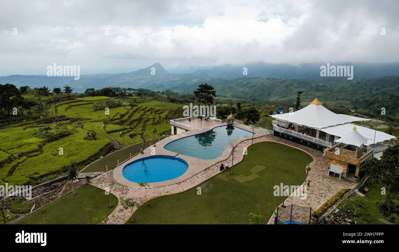 panorama of beautiful countryside of bogor. sunny morning. wonderful ...