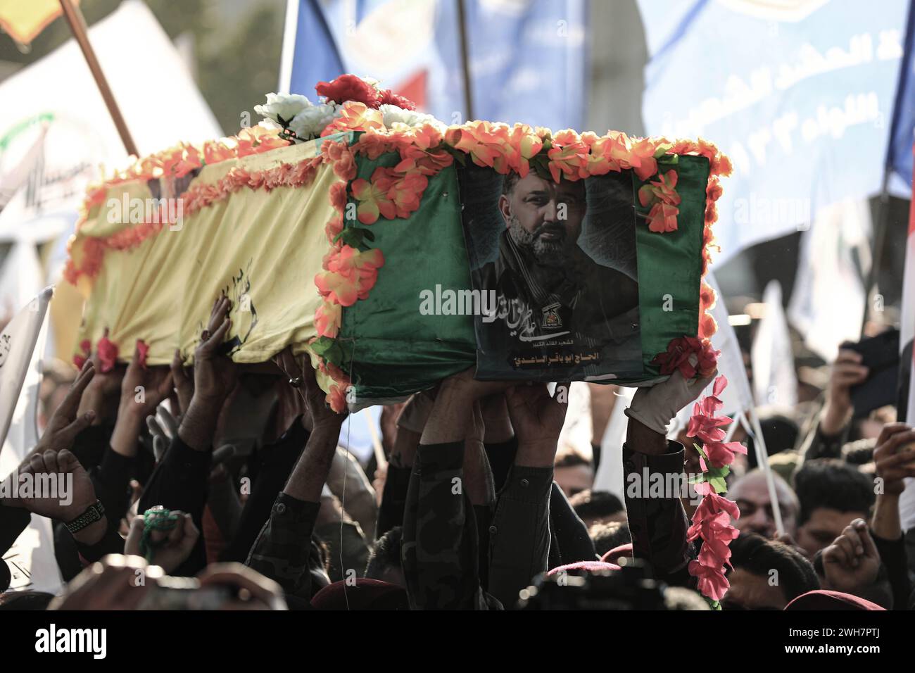 Baghdad, Iraq. 08th Feb, 2024. People carry the coffin of Abu Baqir al ...