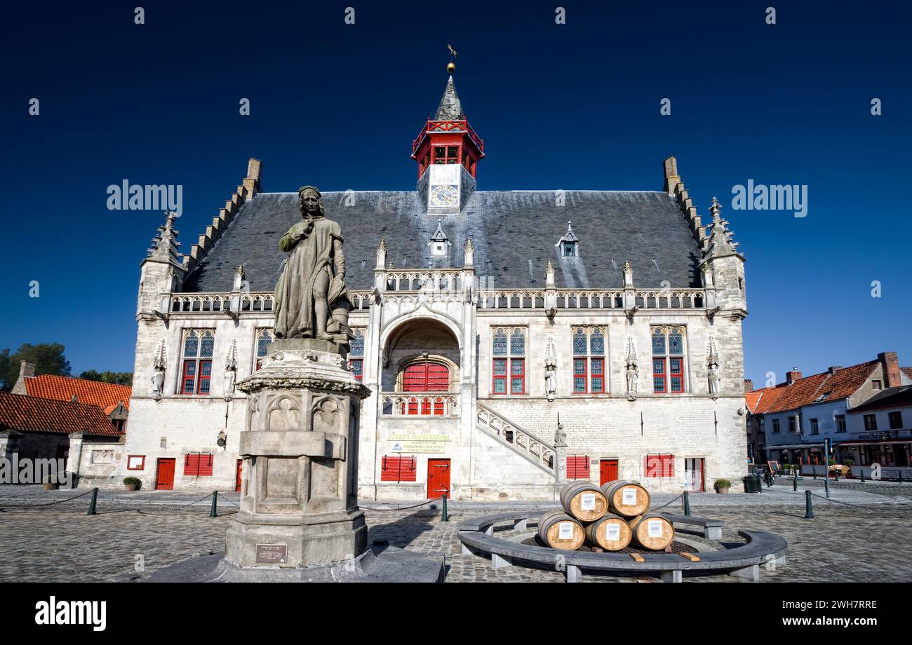 Statue of Jacob van Maerlant in front of the Town Hall, Damme, Flanders ...